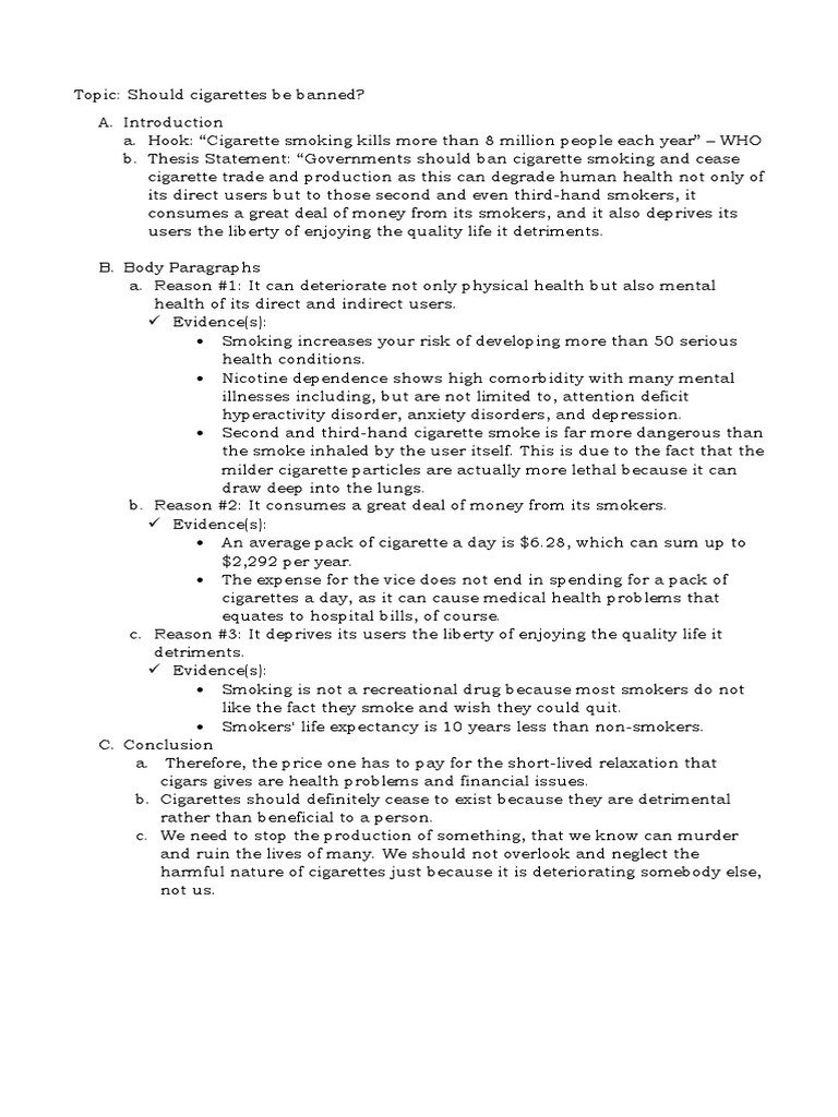Cigarette Smoking Outline and Essay | PDF | Cigarette | Tobacco Smoking