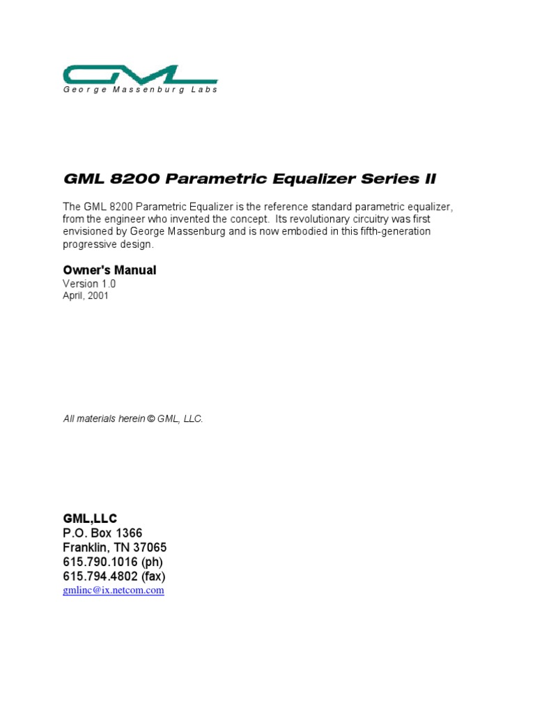 GML 8200 Parametric Equalizer Series II: Owner's Manual | Download Free ...