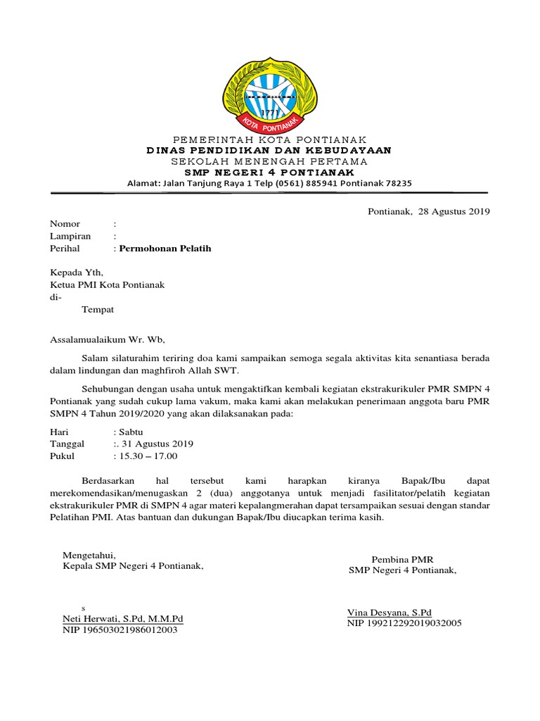 Surat Permohonan Pelatih PMR | PDF