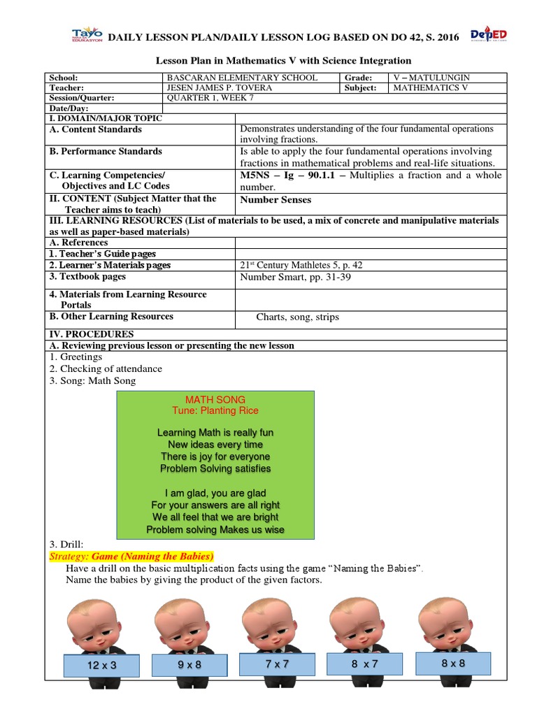Daily Lesson Plan/Daily Lesson Log Based On Do 42, S. 2016 Lesson Plan ...