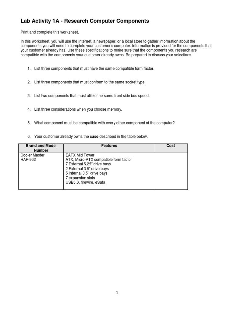 Lab Activity 1A - Research Computer | PDF | Microcomputers | Computing