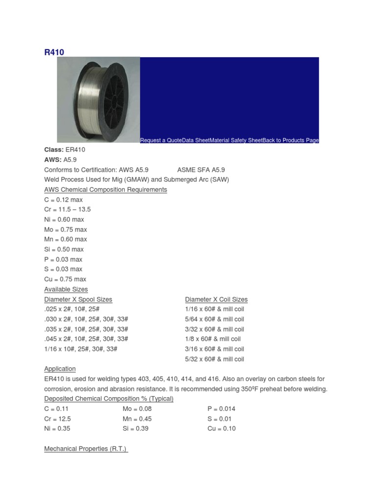ER410 | PDF | Electric Heating | Welding