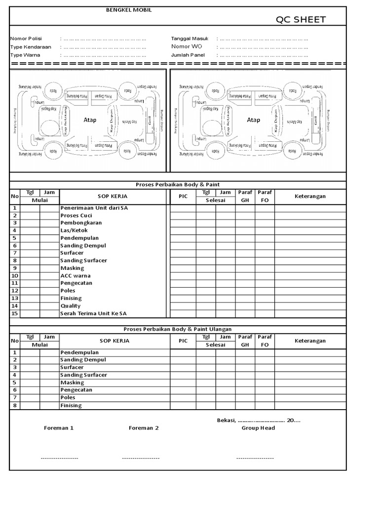QC Sheet for Car Body & Paint Repair | PDF