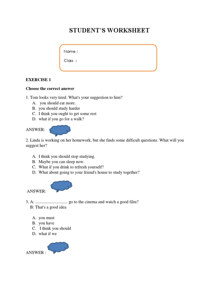Student'S Worksheet: Exercise 1 Choose The Correct Answer | PDF