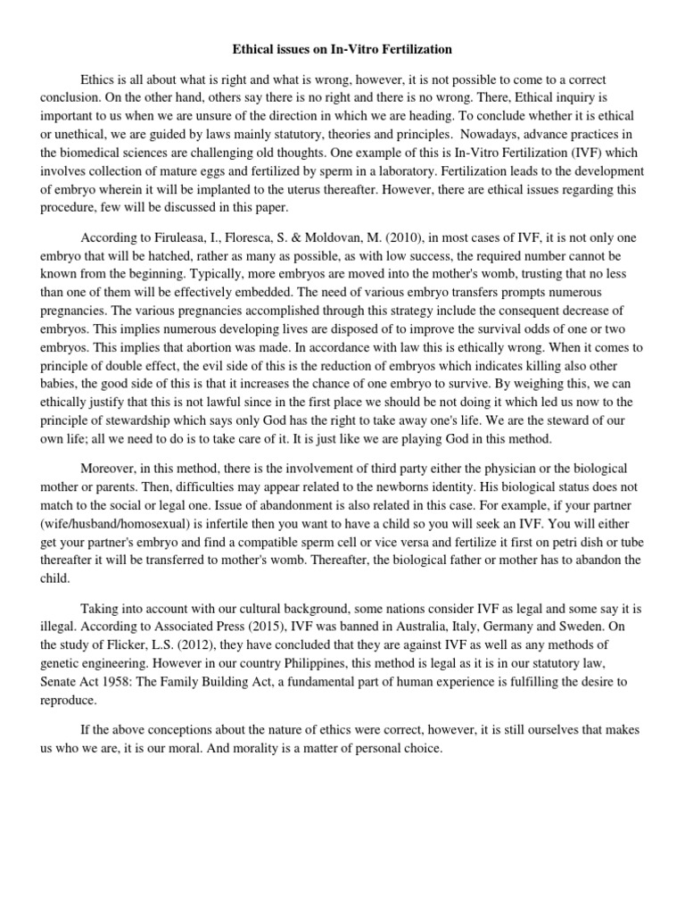 Ethical Issues IVF | PDF | In Vitro Fertilisation | Fertility