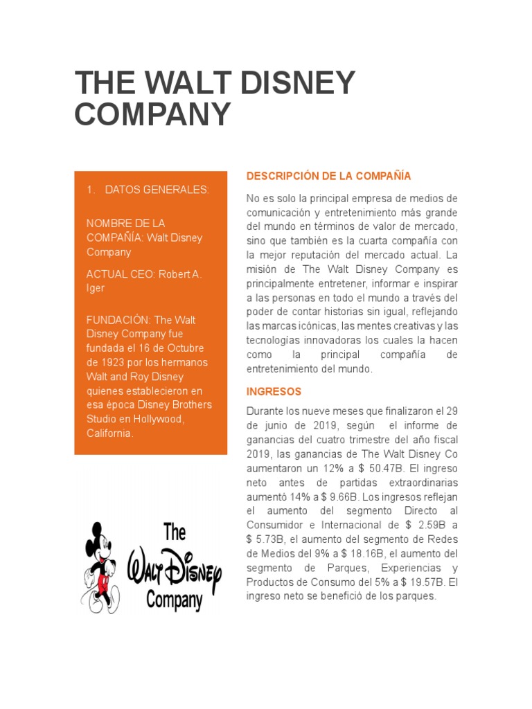 The Walt Disney Company | PDF | La compañía Walt Disney | Disneyland
