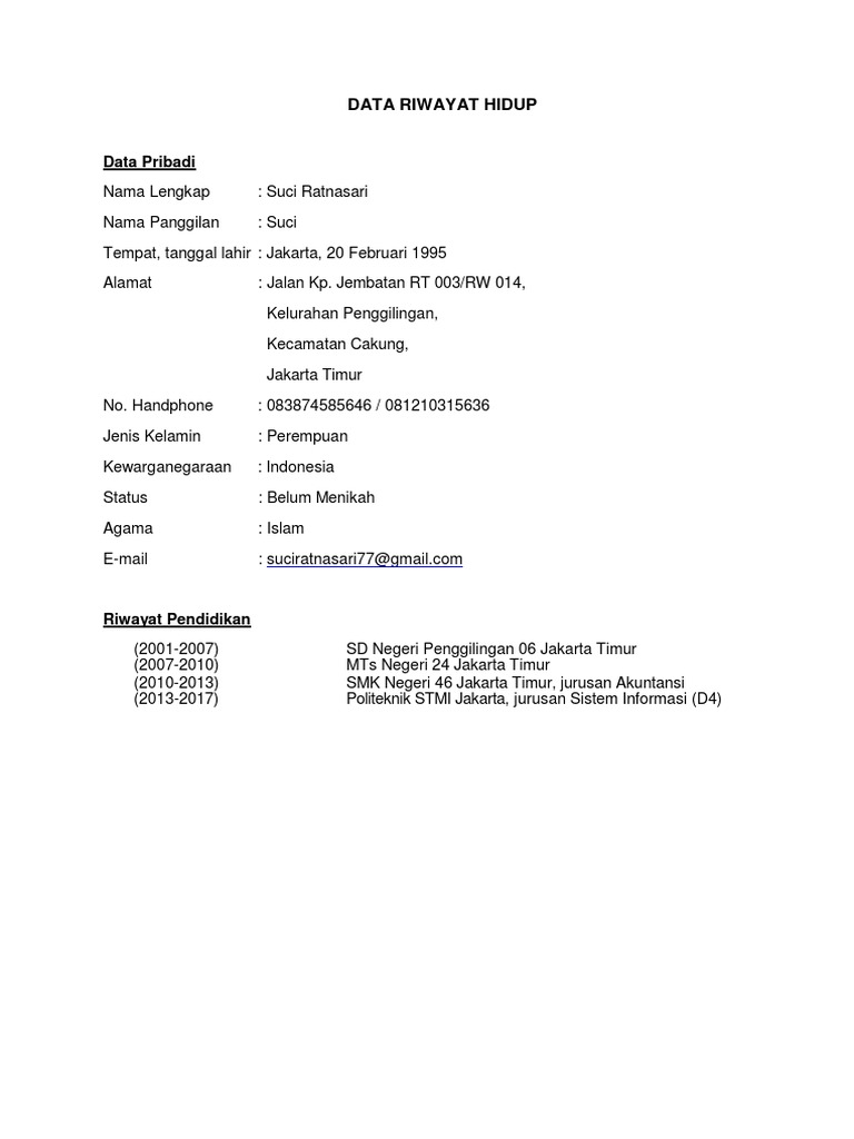 CV Suci Ratnasari | PDF