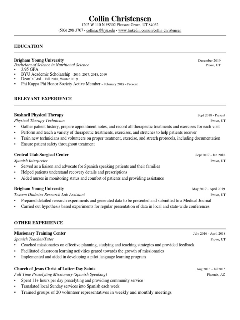 Eng 316 Resume and Cover Letter 2019 | PDF | Missionary (Lds Church) | Utah