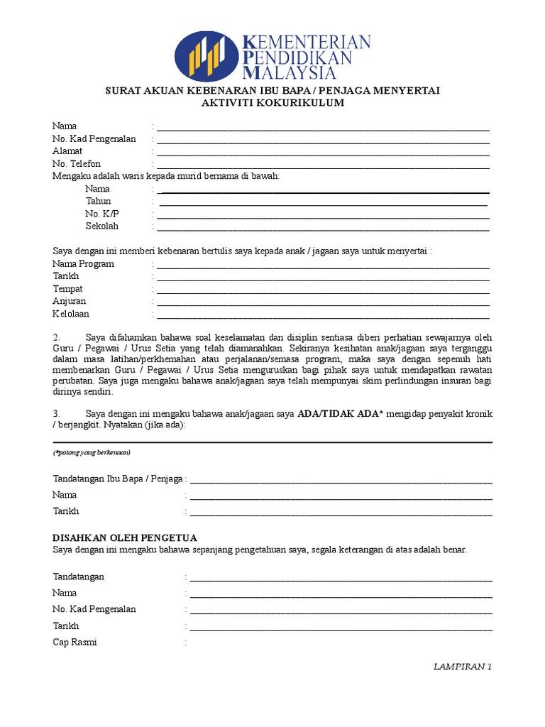 Surat Akuan Dan Kebenaran Ibu Bapa KPM | PDF