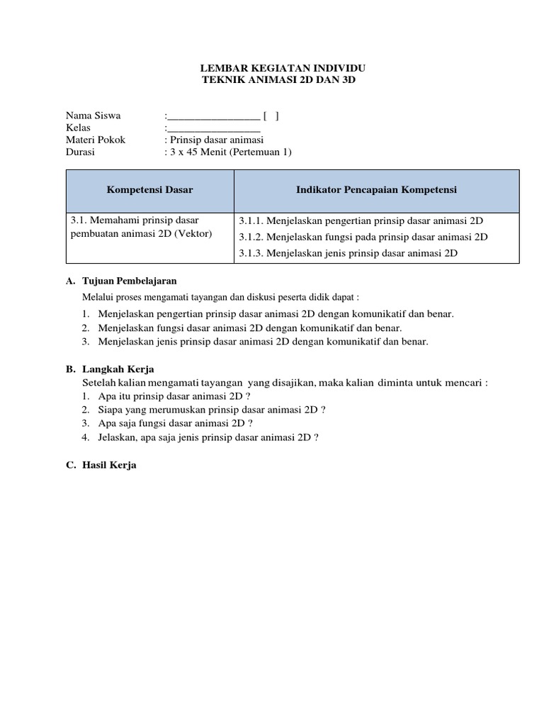 JobSheet 3.1 Animasi 2d Dan 3d | PDF