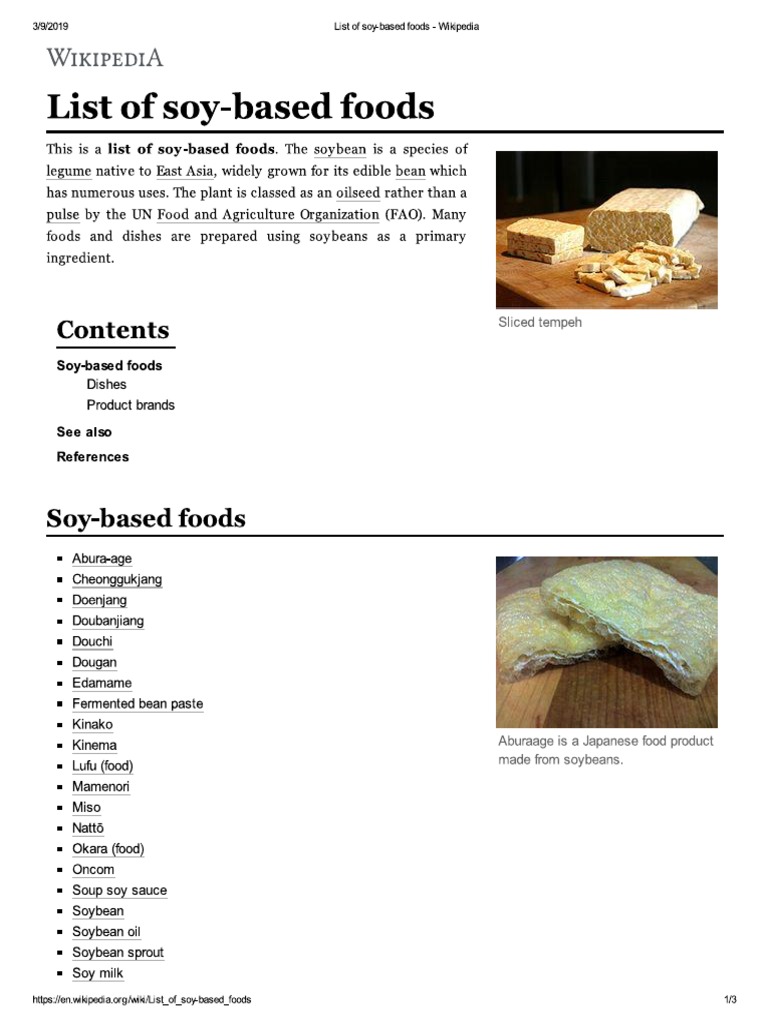 List of Soy-Based Foods - Wikipedia | PDF