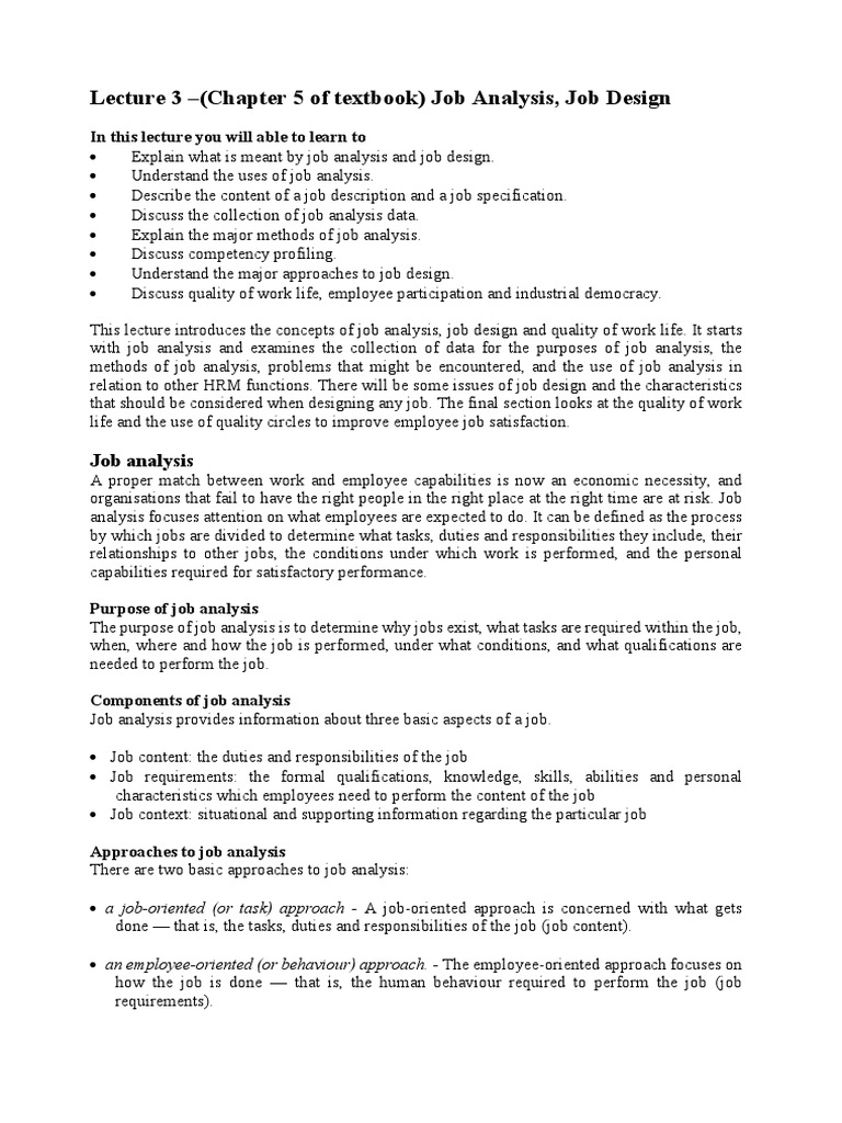 Job Analysis and Job Design PDF | PDF | Human Resources | Employment