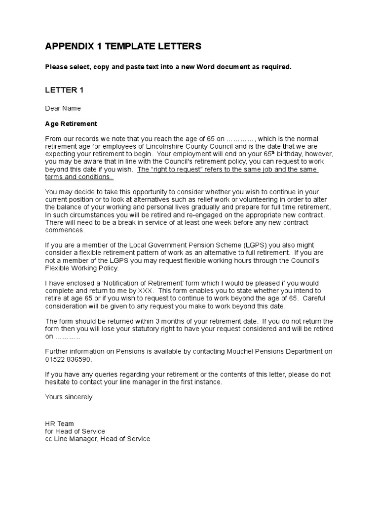 Retirement Letter Templates for Employees | PDF | Retirement | Employment