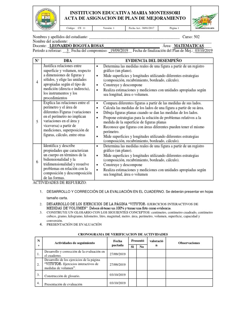 Plan De Mejoramiento Matematicas Tercer Periodo Descargar Gratis Pdf