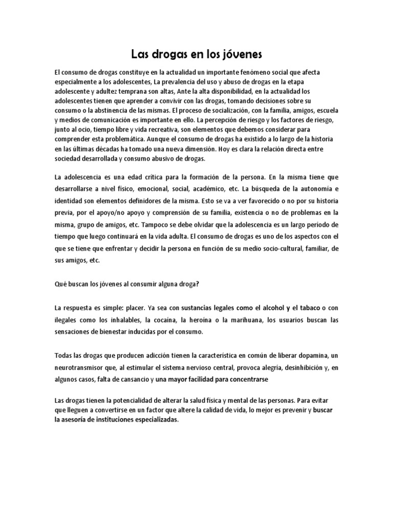 Los Desafíos Del Consumo De Drogas En La Adolescencia Pdf Drogas