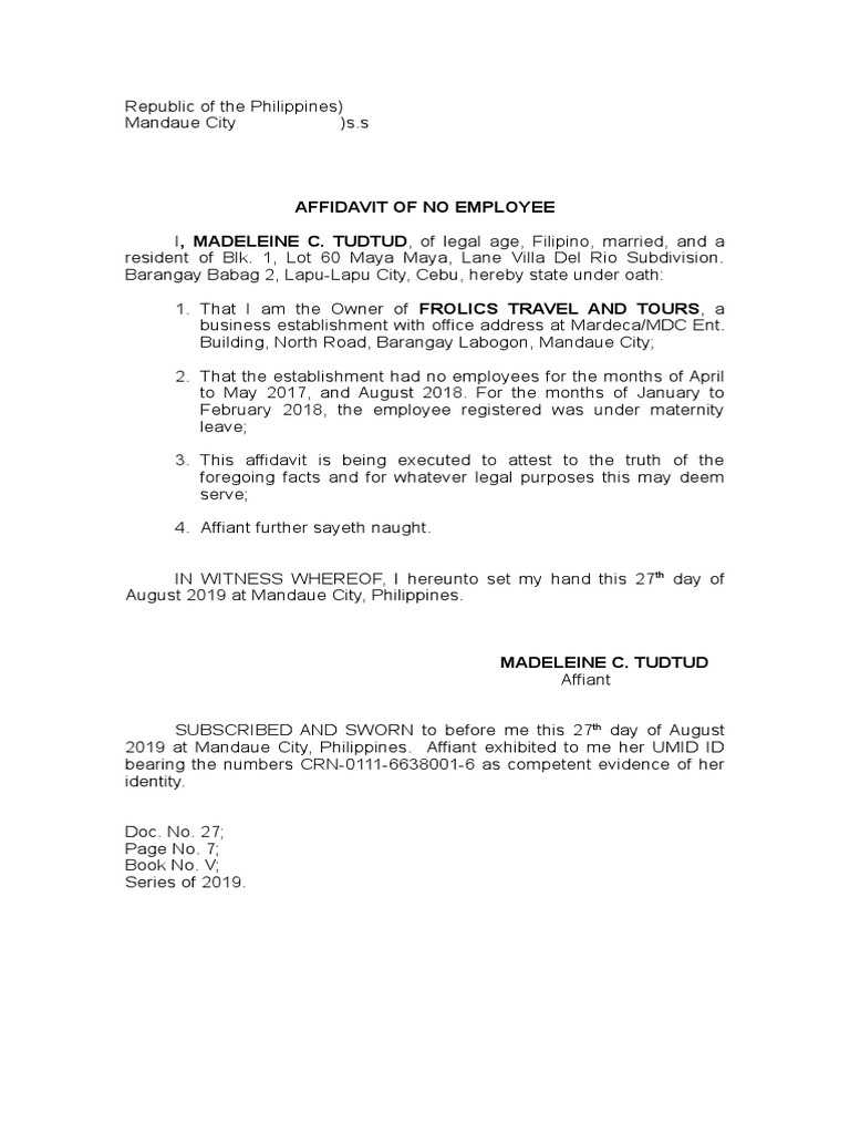 Affidavit of No Employee
