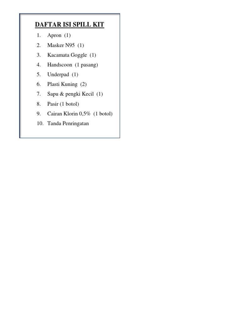 Daftar Isi dan Cara Penggunaan Spill Kit | PDF