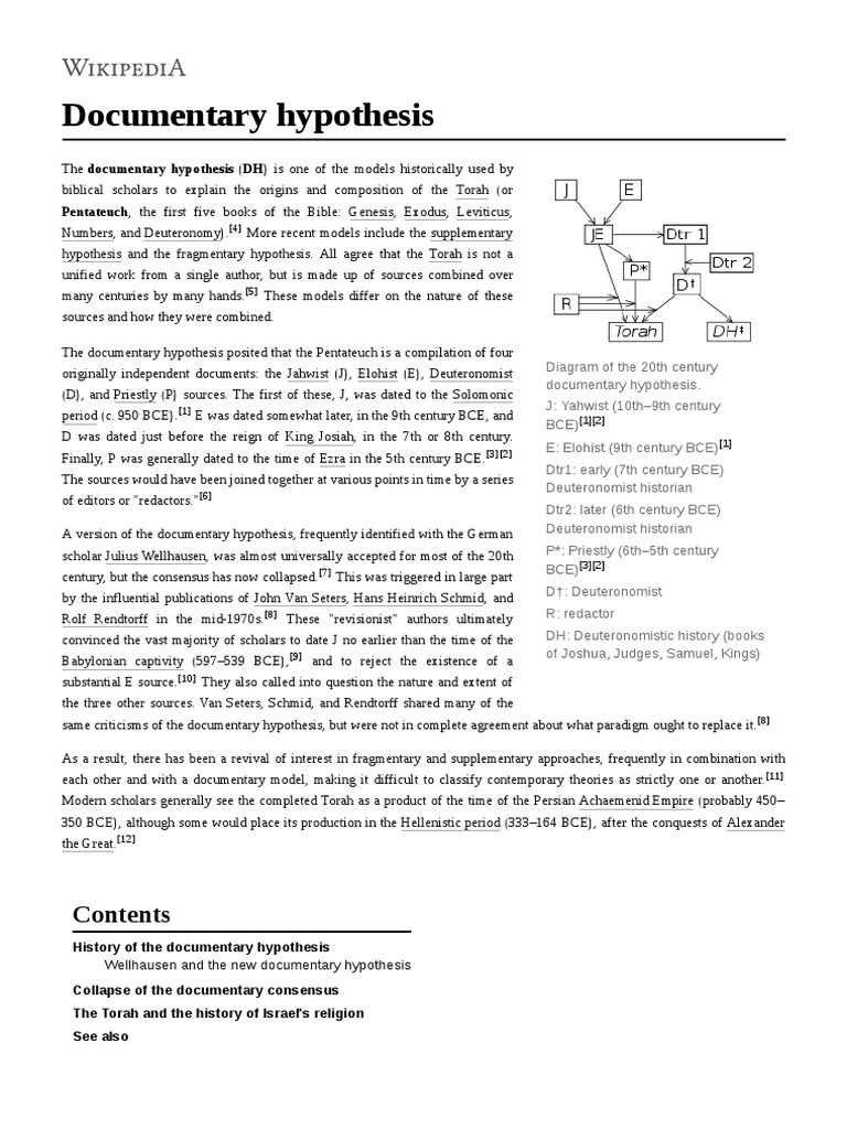 Documentary Hypothesis: Pentateuch, The First Five Books of The Bible: Genesis, Exodus ...
