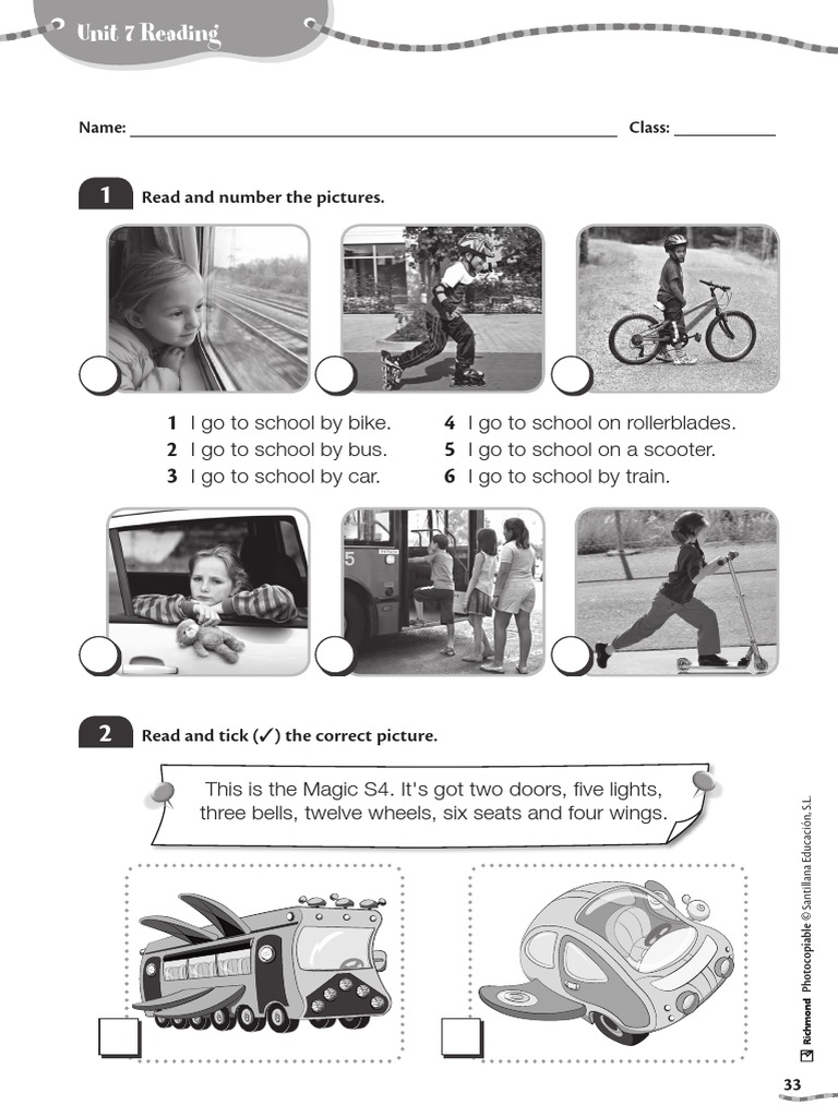 Unit 7 Reading: Read and Number The Pictures | PDF