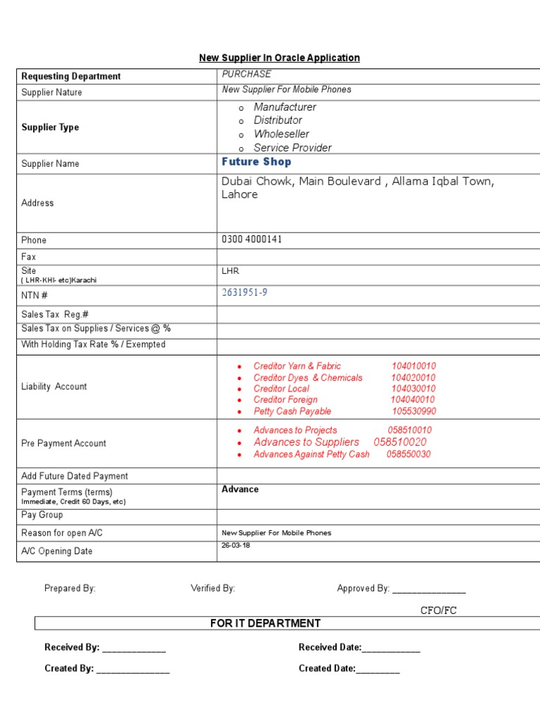 Supplier Form 2 | Download Free PDF | Payments | Government Finances