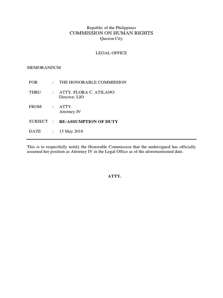 Commission On Human Rights: Re-Assumption of Duty | PDF