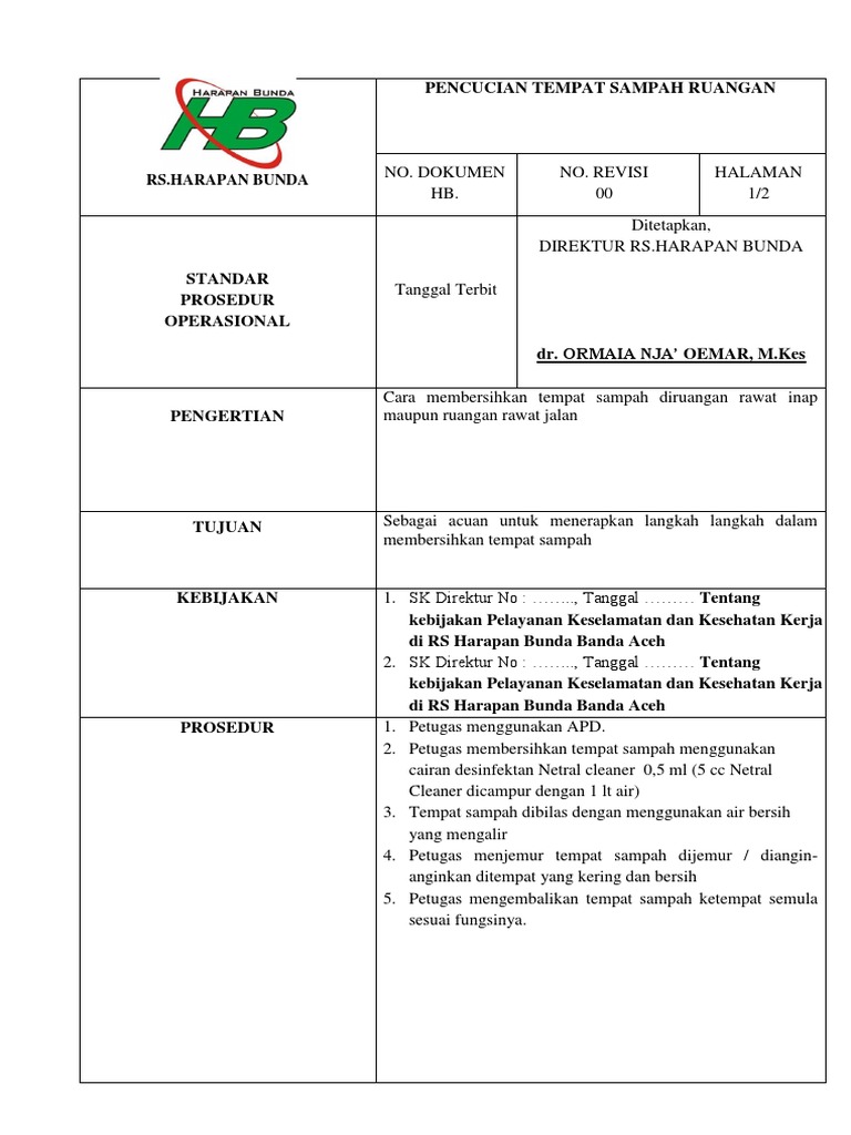 Sop 40 Pencucian Tempat Sampah Ruangan | PDF
