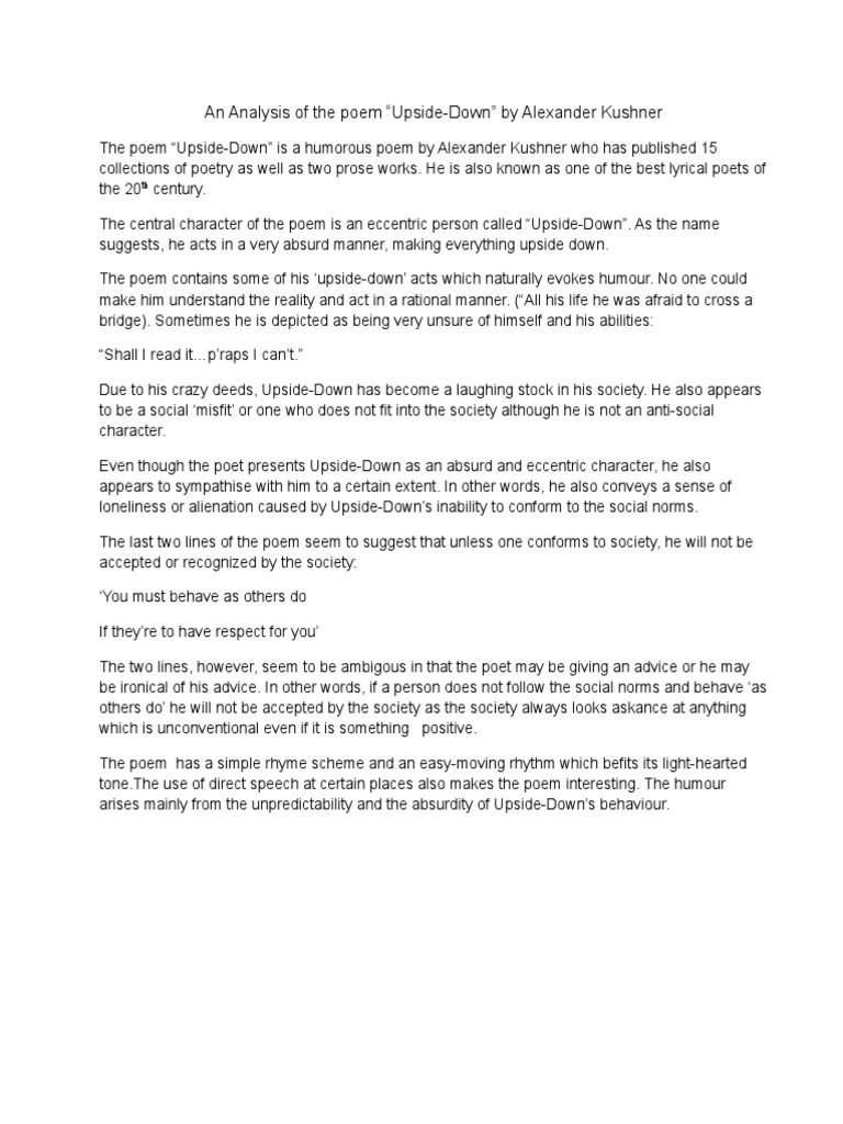 Analysis of Kushner's "Upside-Down" Poem | PDF | Classics | General Fiction