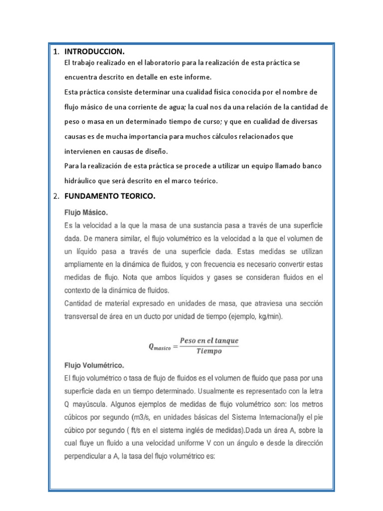 Flujo Masico | PDF | Agua | Ciencias fisicas