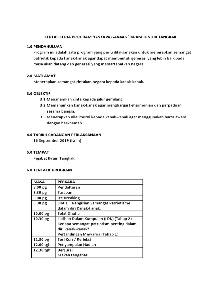 Kertas Kerja Program Ikram Junior | PDF