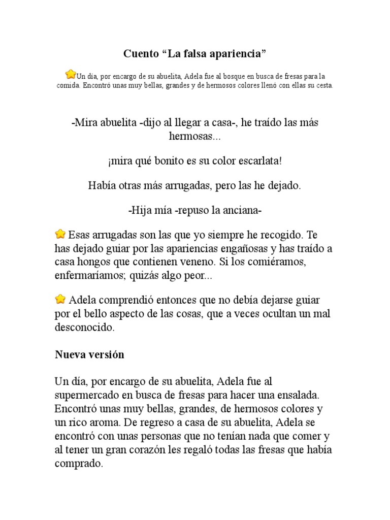 La falsa apariencia: un cuento de valores | PDF | Cocina, comidas y ...