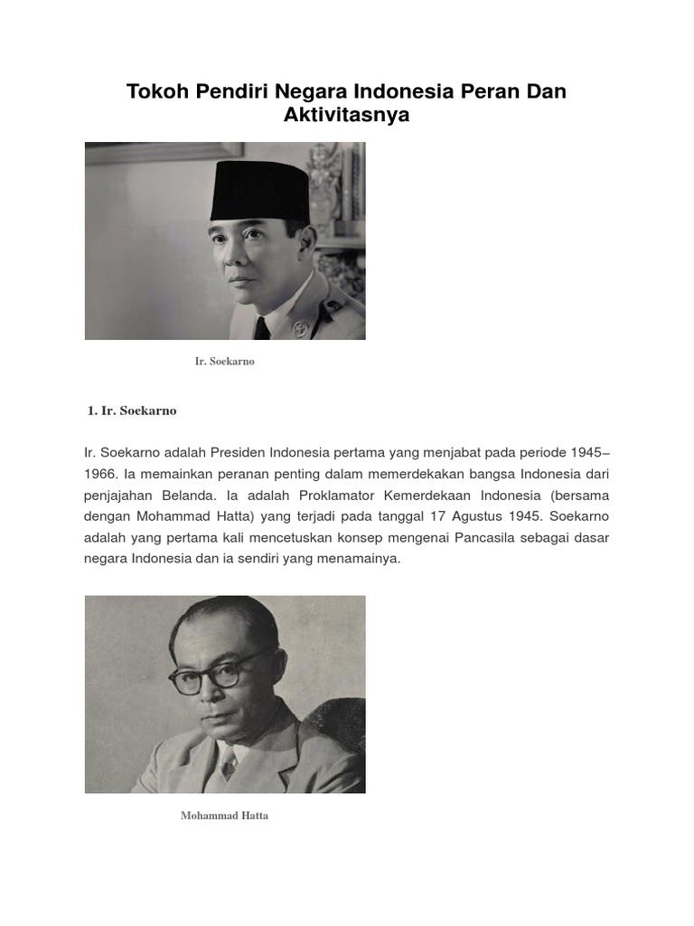 Tokoh Pendiri Negara Indonesia Peran Dan Aktivitasnya | PDF