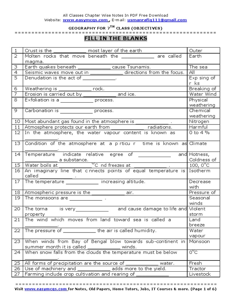 7th Grade Geography Notes PDF | PDF | Atmosphere Of Earth | Atmosphere