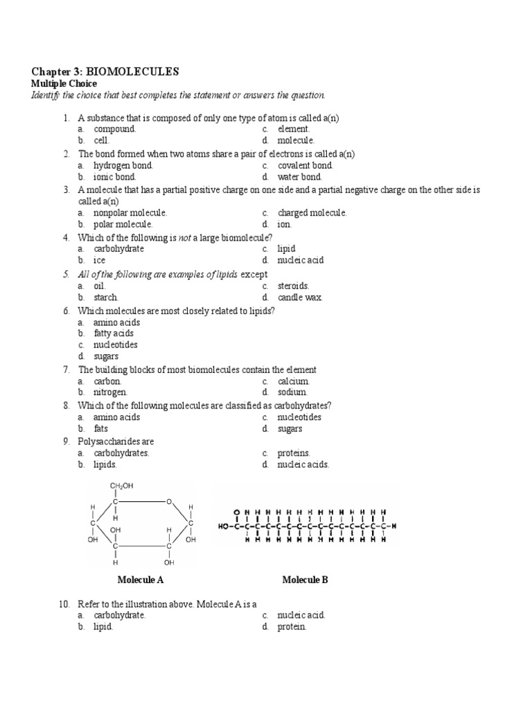 Biomolecules Multiple Choice Questions: Identifying Key Properties and ...