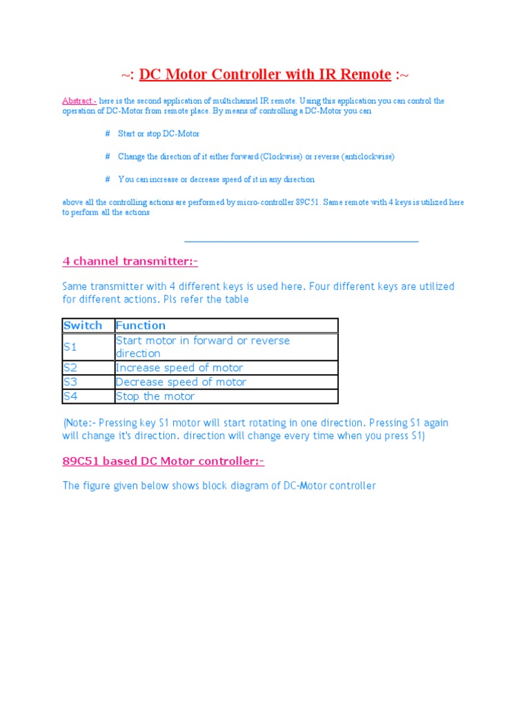 DC Motor Controller With IR Remote | PDF | Telecommunications ...