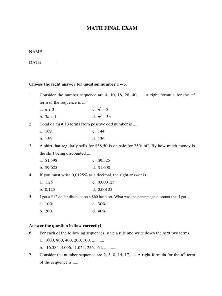 Math Final Exam Grade 7 | PDF | Economies | Market (Economics)