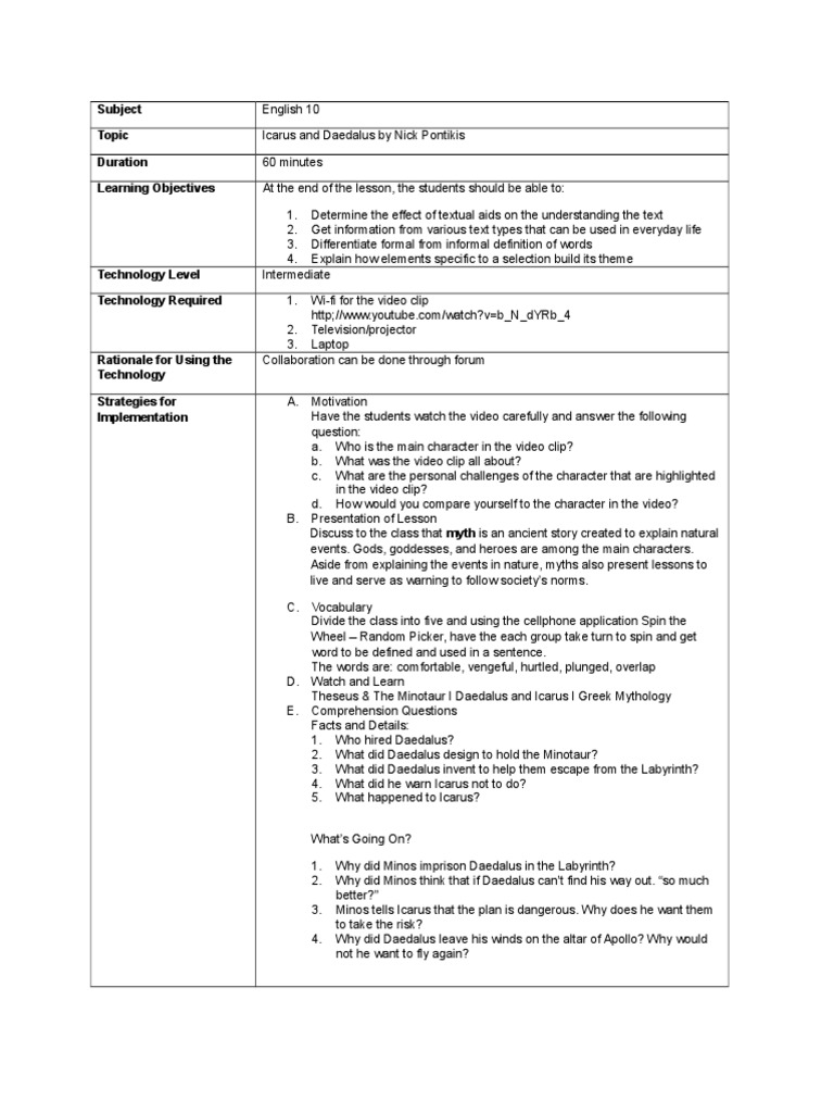 Icarus and Daedalus by Nick Pontikis | PDF | Minotaur | Greek Mythology