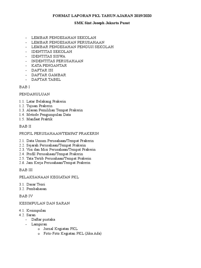 Format Laporan PKL SMK Sint Joseph | PDF | Karier & Perkembangan | Bisnis