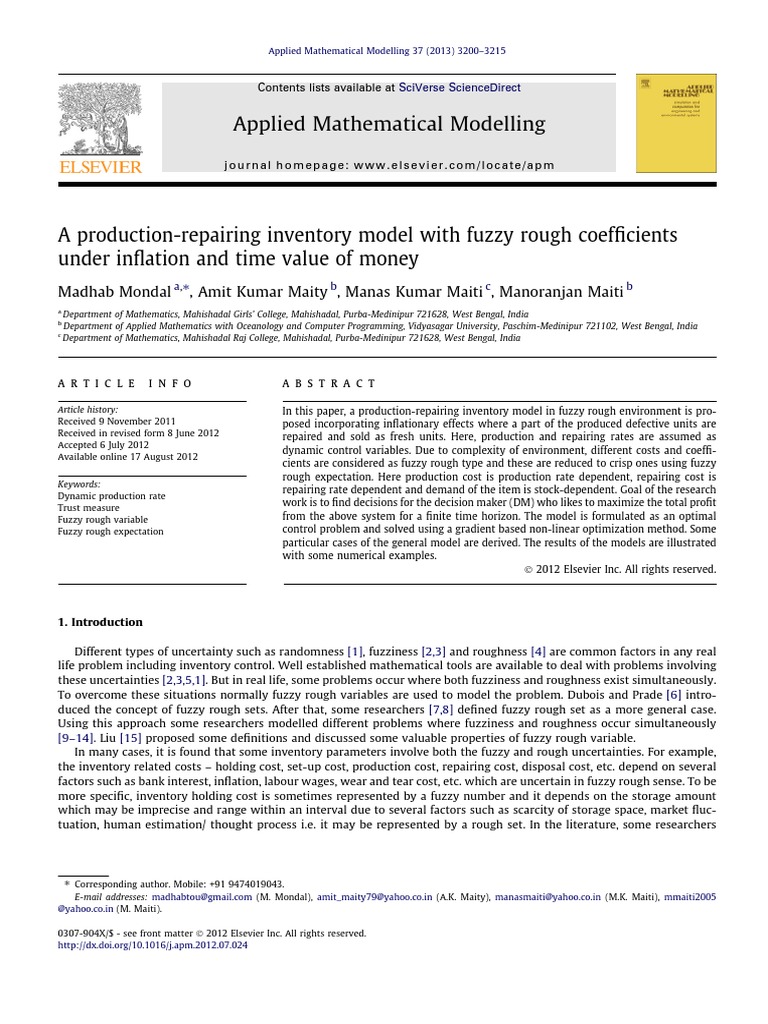 A Production-Repairing Inventory Model With Fuzzy Rough Coefficients Under Inflation and Time ...