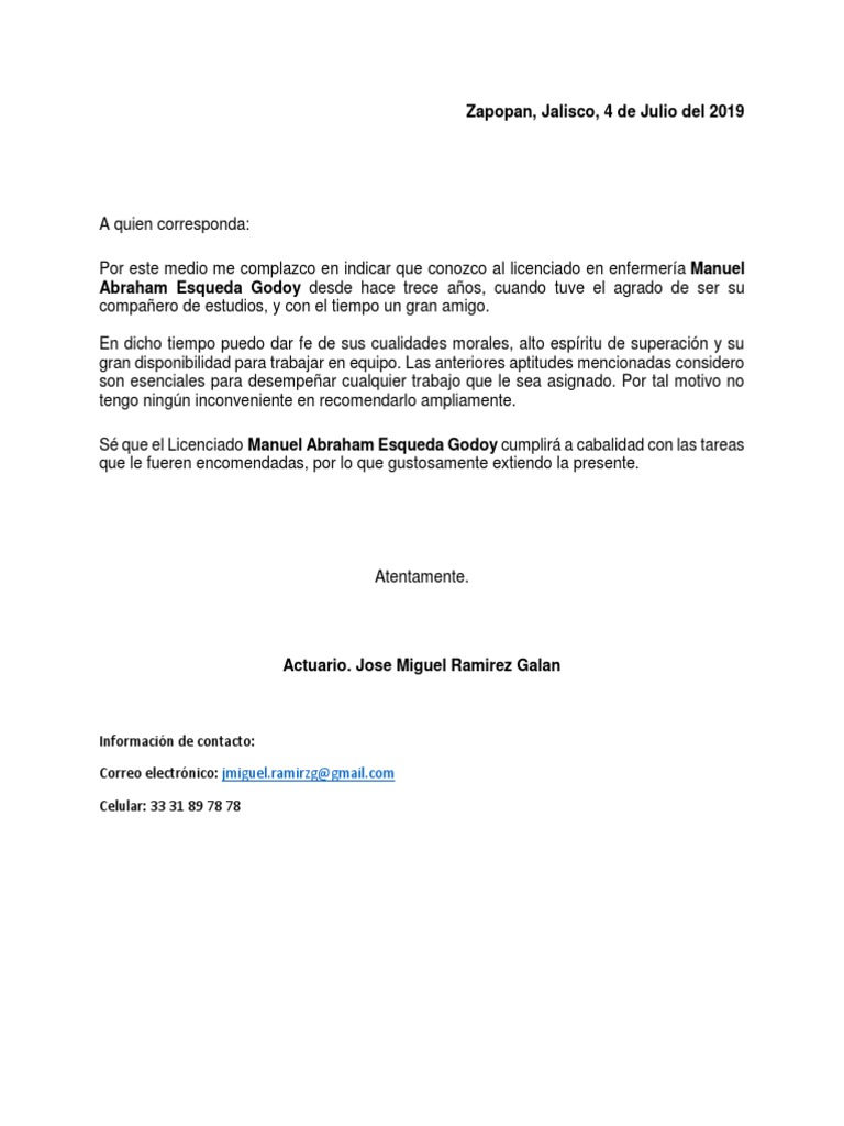 Carta Recomendacion Manuel Esqueda | PDF Carta Recomendacion Manuel Esqueda | PDF
