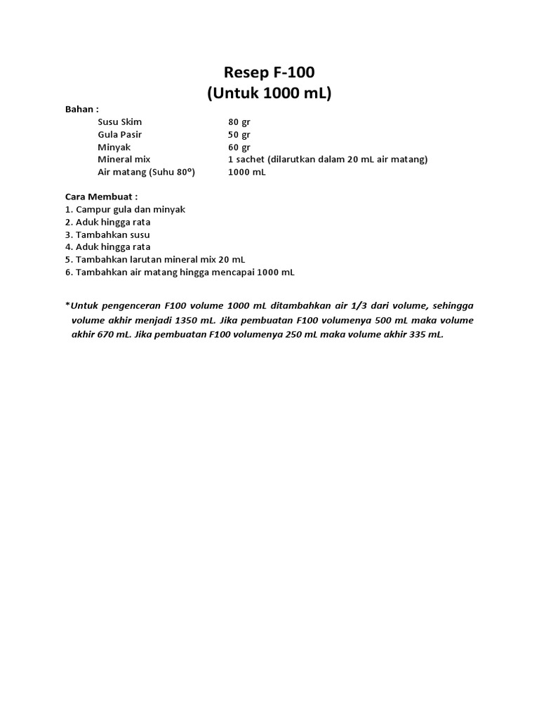 Resep F100 Diencerkan | PDF | Memasak, Makanan, & Anggur