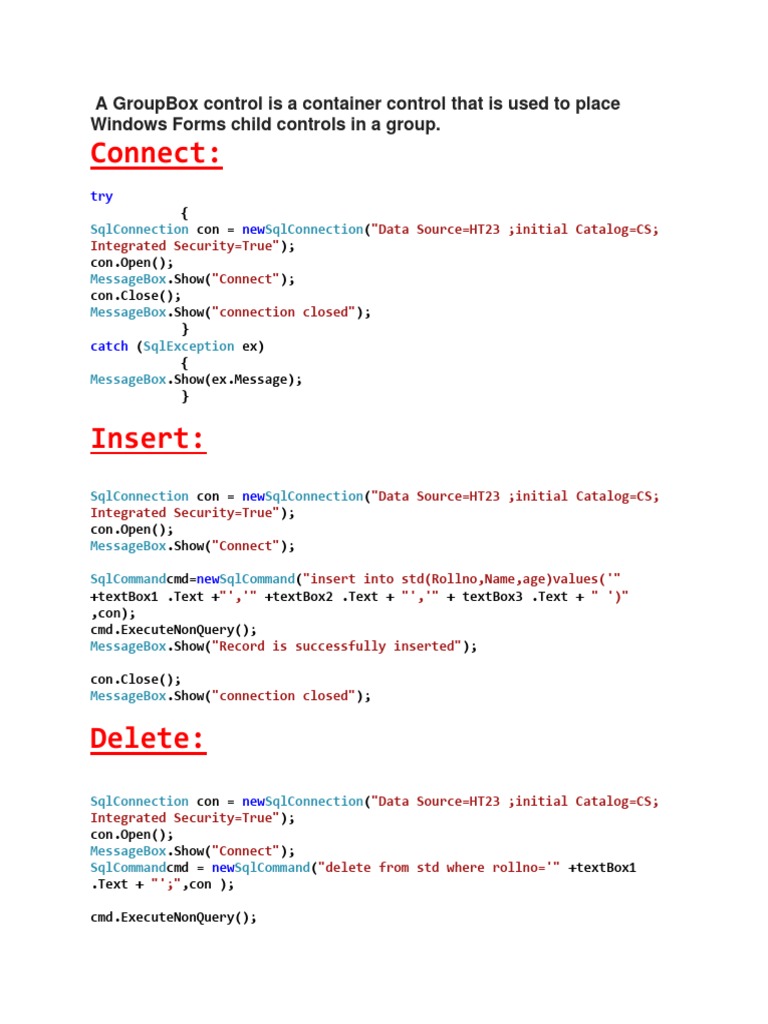 Connect:: A Groupbox Control Is A Container Control That Is Used To Place Windows Forms Child ...