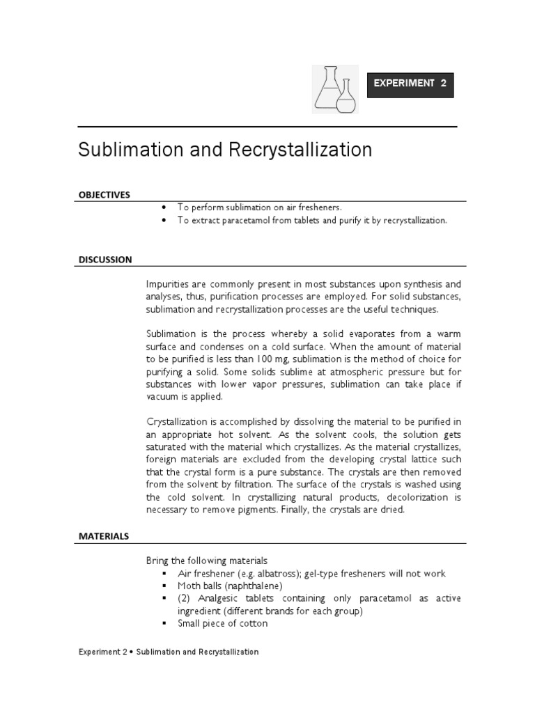 Sublimation and Recrystallization | PDF | Filtration | Chemical Processes