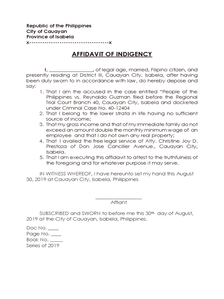 Affidavit of Indigency | PDF