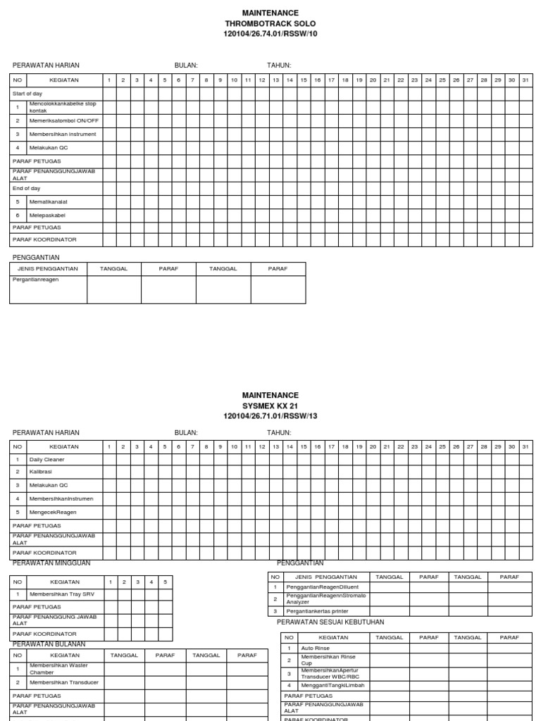 Form Pemeliharaan Alat | PDF