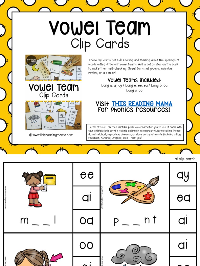 Free Vowel Team Clip Cards | PDF | Languages | Language Arts & Discipline