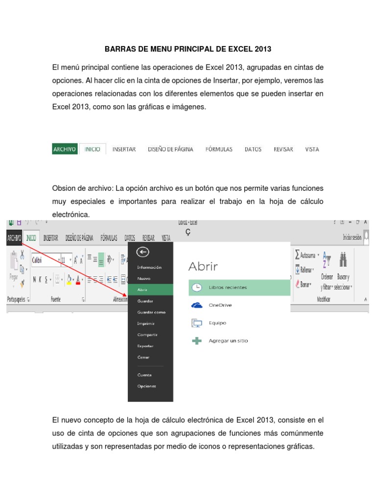 Barras Del Menu Principal de Excel 2013 | PDF | Microsoft Excel | Hoja ...