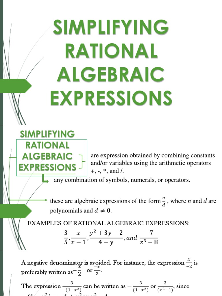 Simplifying Rational Algebraic Expressions | PDF | Fraction (Mathematics) | Factorization