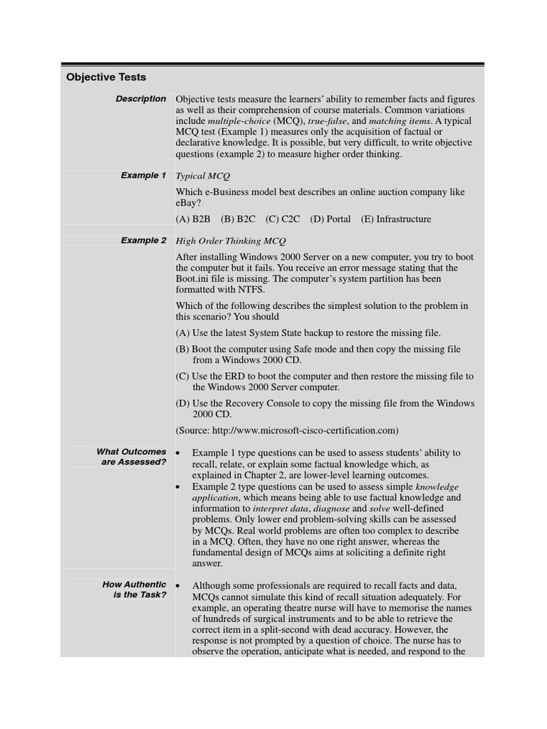 Objective Tests PDF | PDF | Multiple Choice | Test (Assessment)