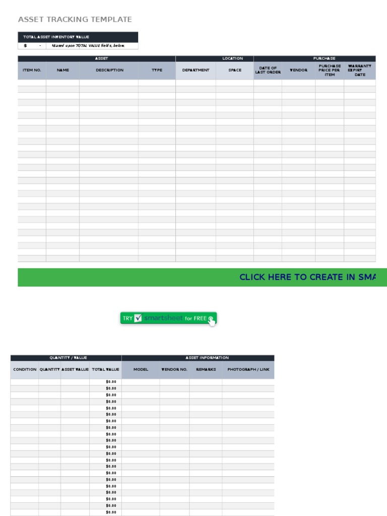 Asset Tracking Template: Click Here To Create in Smartsheet | PDF ...