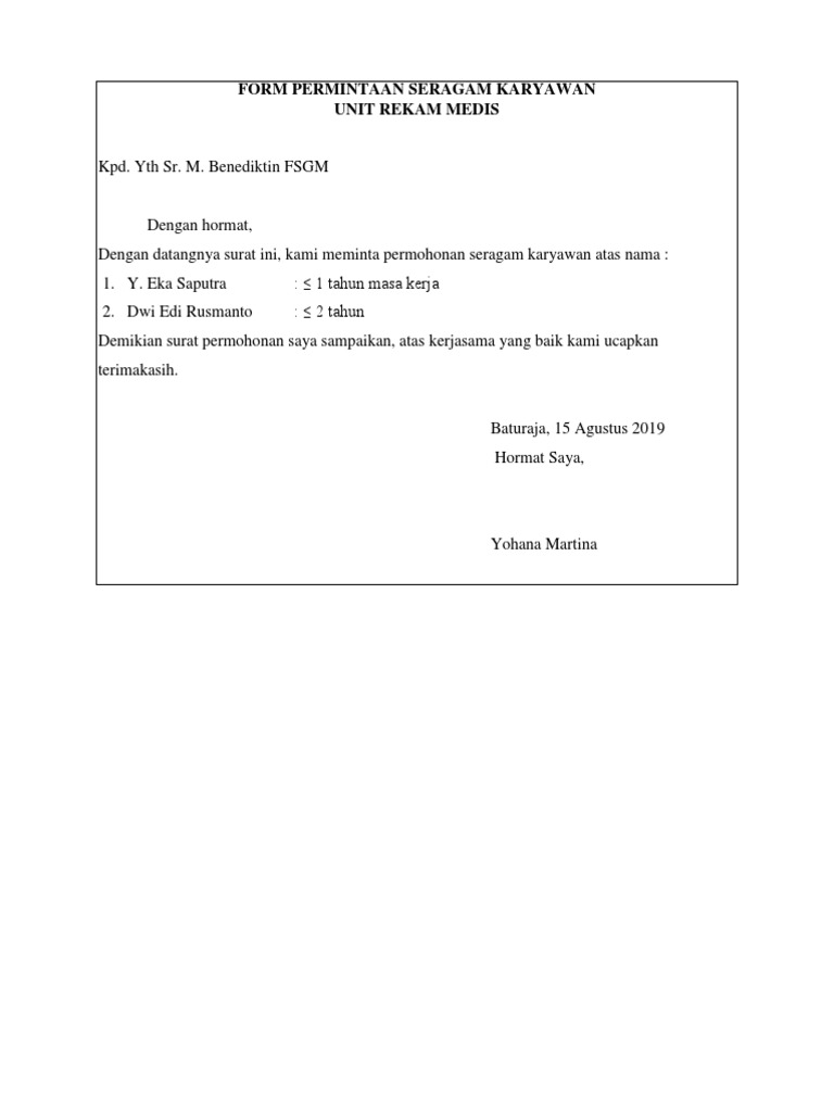 Form Permintaan Seragam Karyawan | PDF